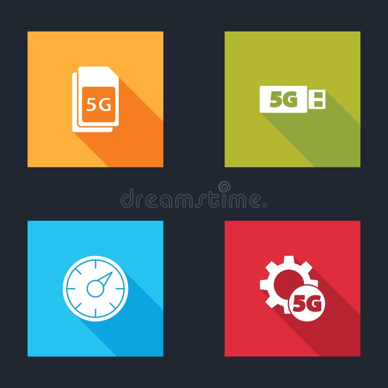 Set 5G Sim Card, Modem, Digital Speed Meter and Setting Network Icon ...