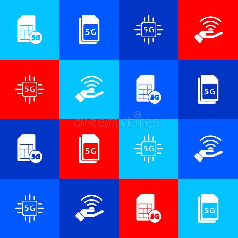 Set 5G Sim Card, , Processor and Network Icon. Vector Stock ...
