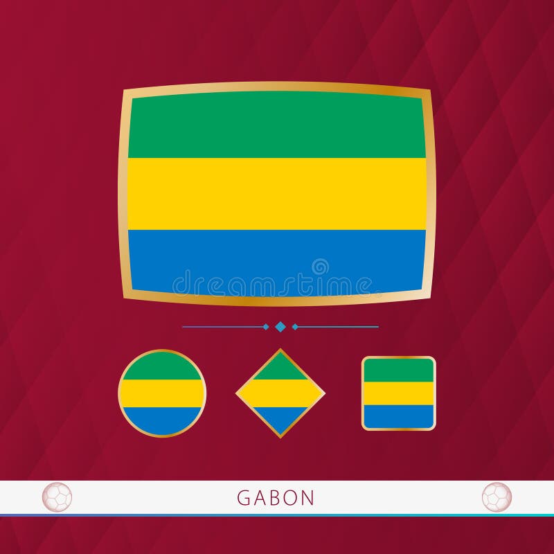 Set of Gabon Flags with Gold Frame for Use at Sporting Events on a ...
