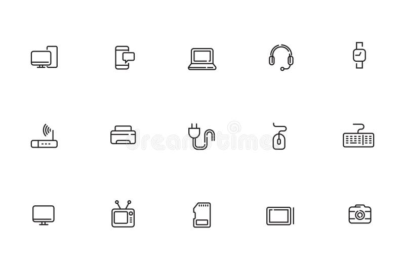 Set of Gadget Icons in Simple Line Style Stock Vector - Illustration of ...