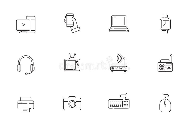 Set of Gadgets and Electronic Icons in Line Style Stock Vector - Illustration of smartphone ...