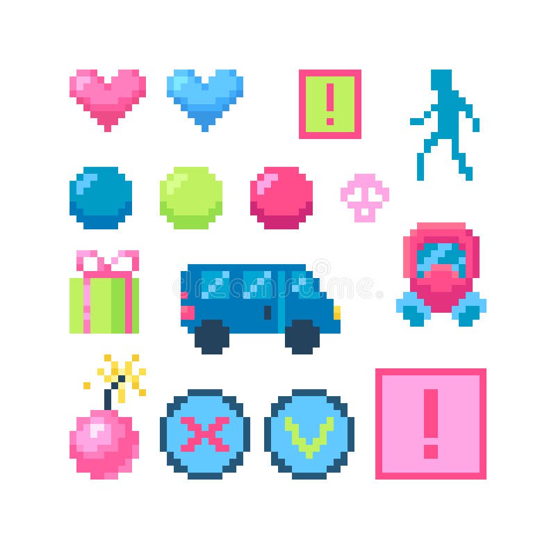 Set of Game Buttons in Pixel Art Style Stock Vector - Illustration of ...