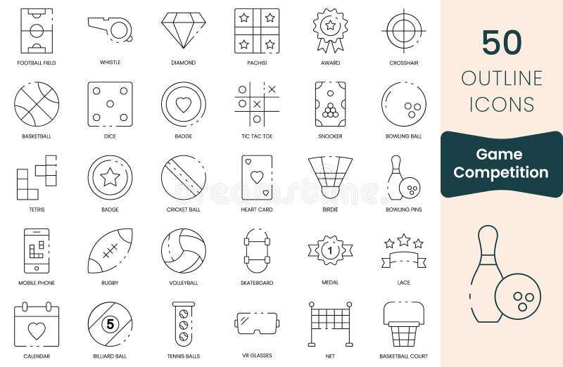 Set of Game Competition Icons. Thin Outline Icons Pack Stock Vector ...