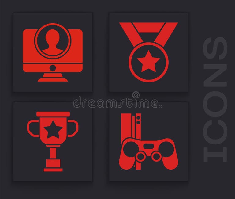 Set Game Console with Joystick, Create Account Screen, Medal and Award ...