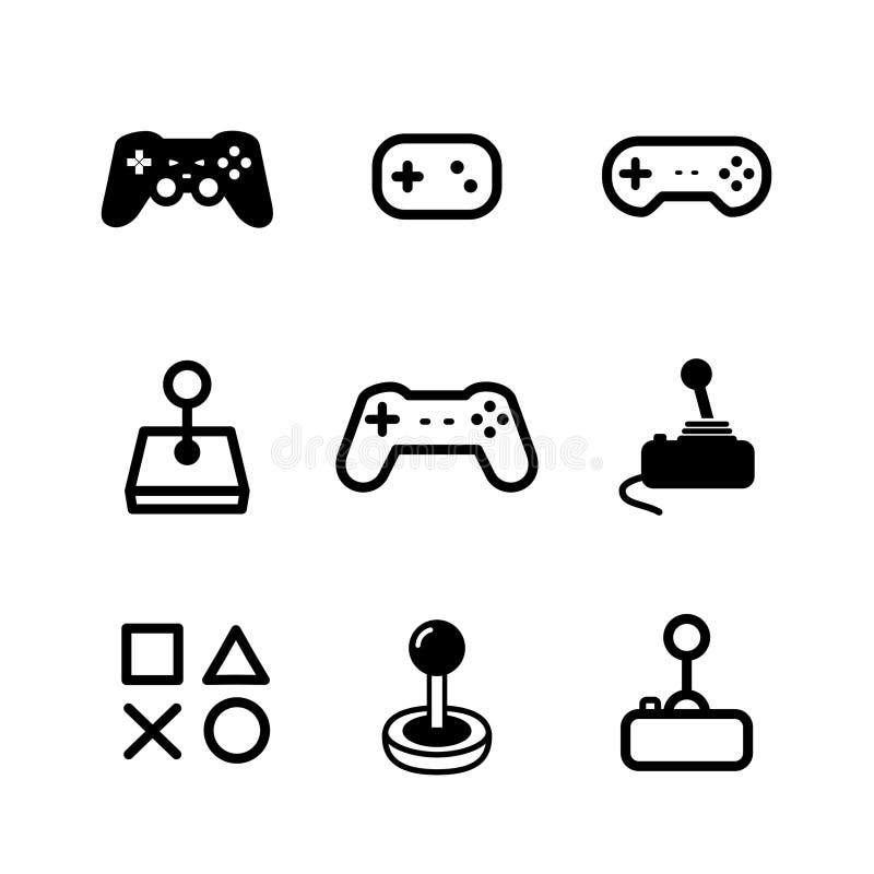 Set of Game Controller Icons. Black and White Vector Illustrations ...