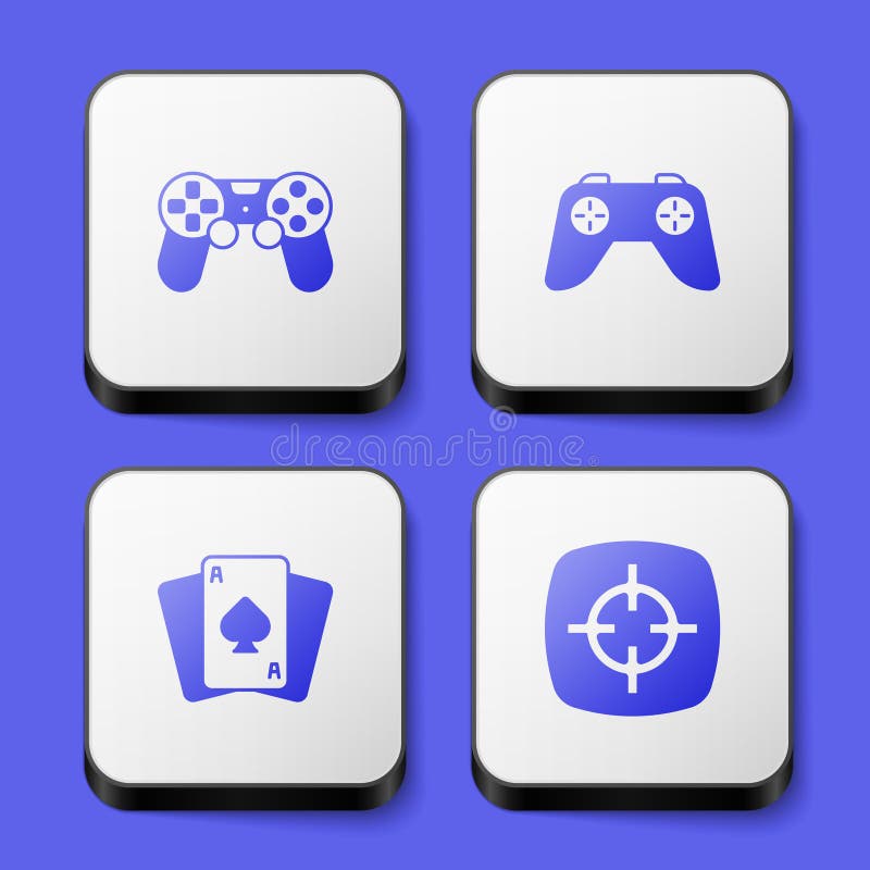 Set Game Controller or Joystick, Playing Cards and Target Sport Icon ...