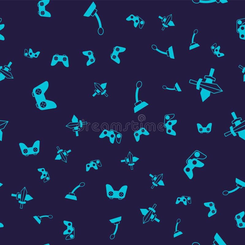 Set Game Controller or Joystick, Sword for Game, Microphone and on Seamless Pattern. Vector ...
