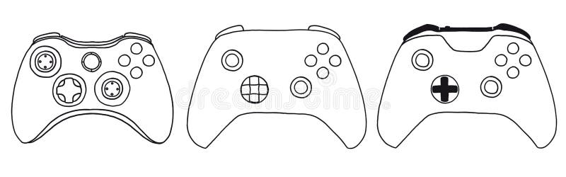 Set of Game Controllers in Hand Drawn Outline Doodle Style Stock Vector ...