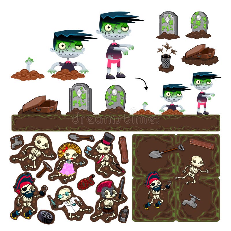 Set of Game Elements with Zombie Character. Stock Vector - Illustration ...