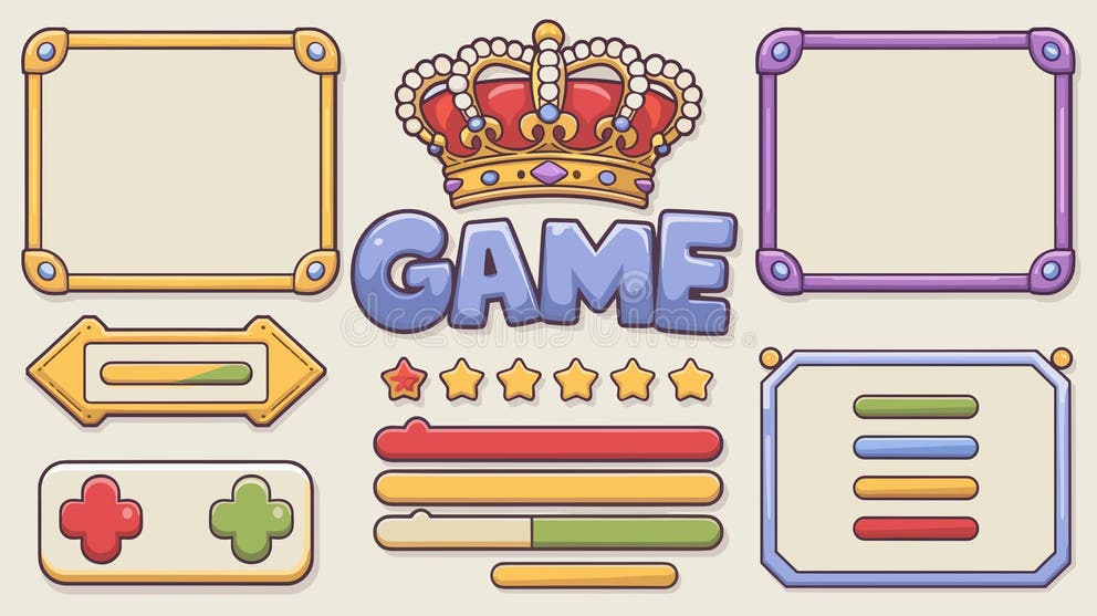 Set Game Frames and Menu Buttons Cartoon Interface. Empty Borders with ...