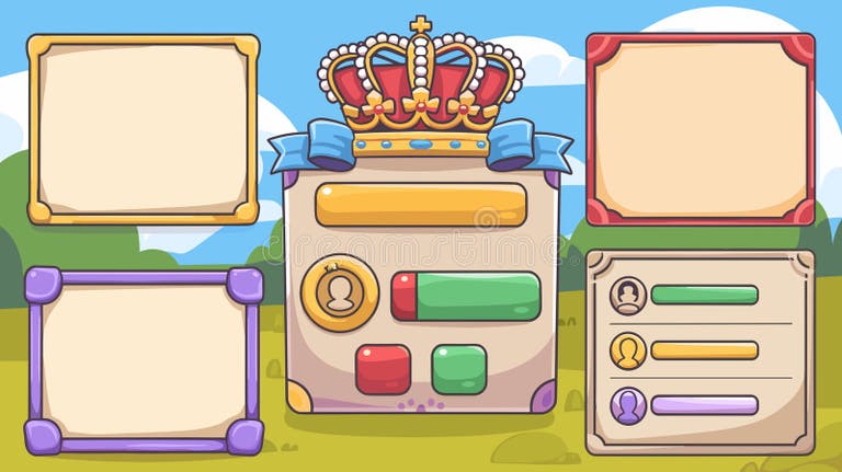 Set Game Frames and Menu Buttons Cartoon Interface. Empty Borders with ...