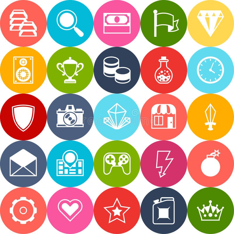 Set of Game Icons in Flat Design Style Stock Vector - Illustration of ...