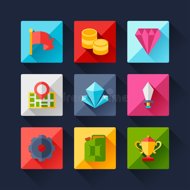 Set of Game Icons in Flat Design Style Stock Vector - Illustration of ...