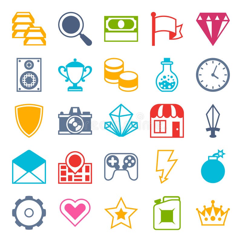 Set of Game Icons in Flat Design Style Stock Vector - Illustration of ...