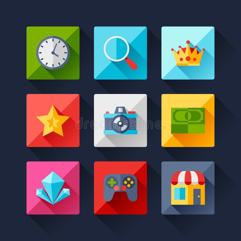 Set of Game Icons in Flat Design Style Stock Vector - Illustration of ...