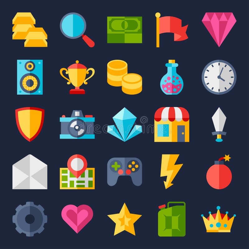 Set of Game Icons in Flat Design Style Stock Vector - Illustration of ...