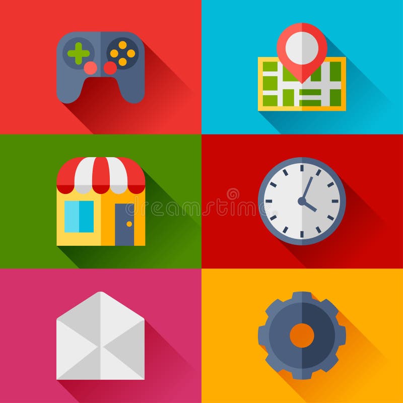 Set of Game Icons in Flat Design Style Stock Vector - Illustration of ...