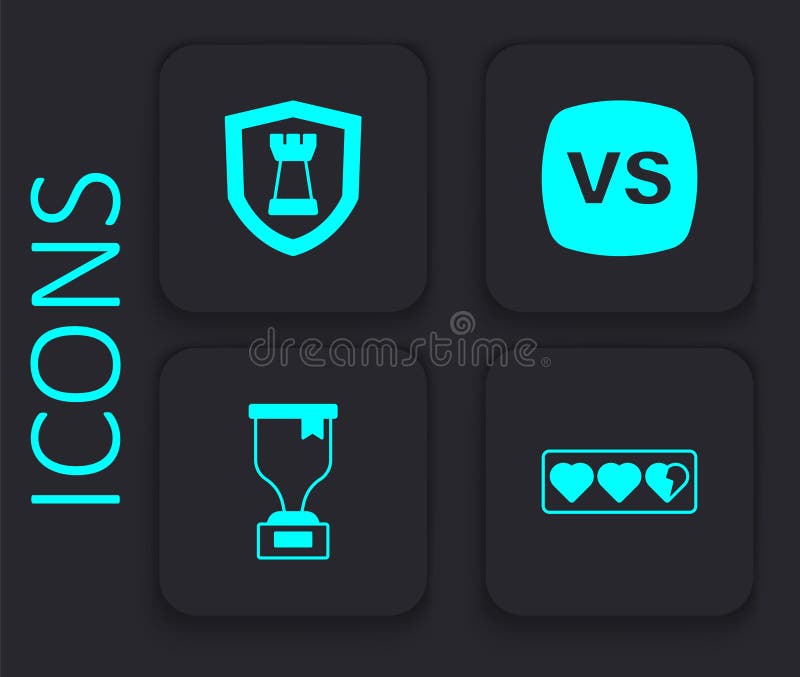 Set Game Life Bar, Chess Shield, VS Versus Battle and Award Cup Icon ...