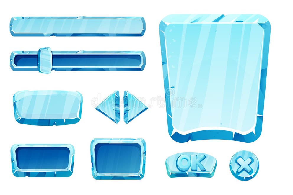Set Game Menu Assets Ice Buttons, Interface Elements 2d in Cartoon ...