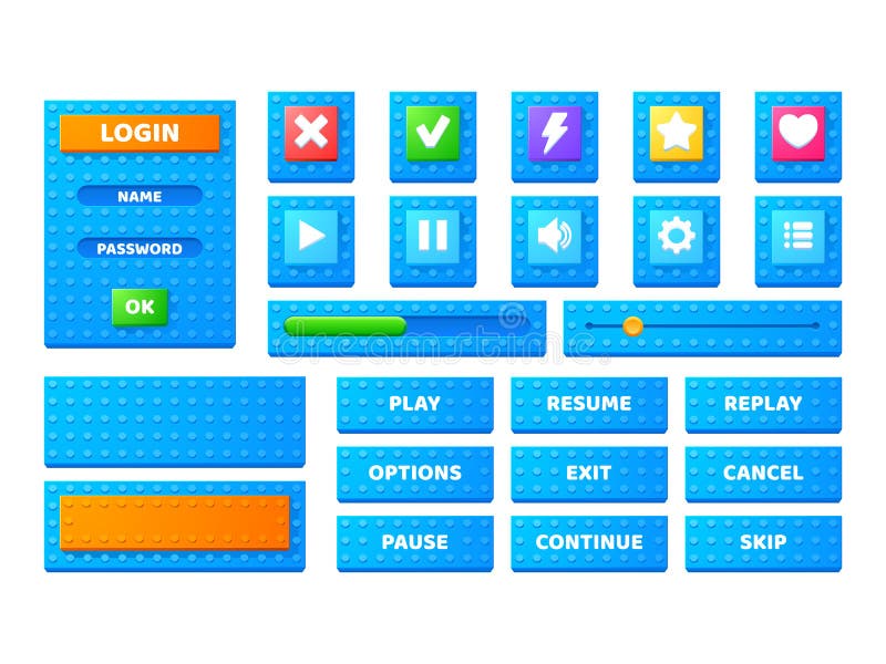 Set Game Menu Elements Block Toy Texture Interface Stock Illustration ...
