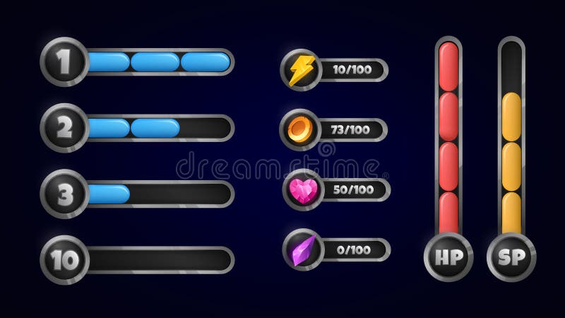 Set of Game Resource Bars. Gui Elements for Computer Game Stock Vector ...
