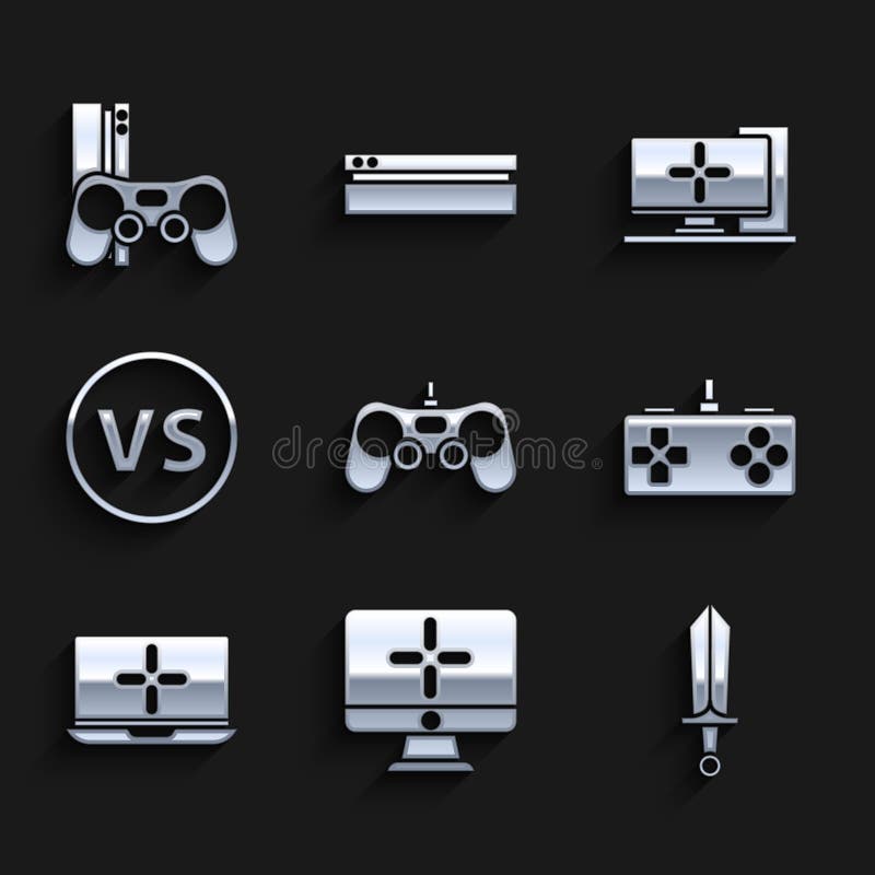 Set Gamepad, Computer Monitor, Sword for Game, Laptop, VS Versus Battle ... Set Gamepad, Computer Monitor, Sword for Game, Laptop, VS Versus Battle ...