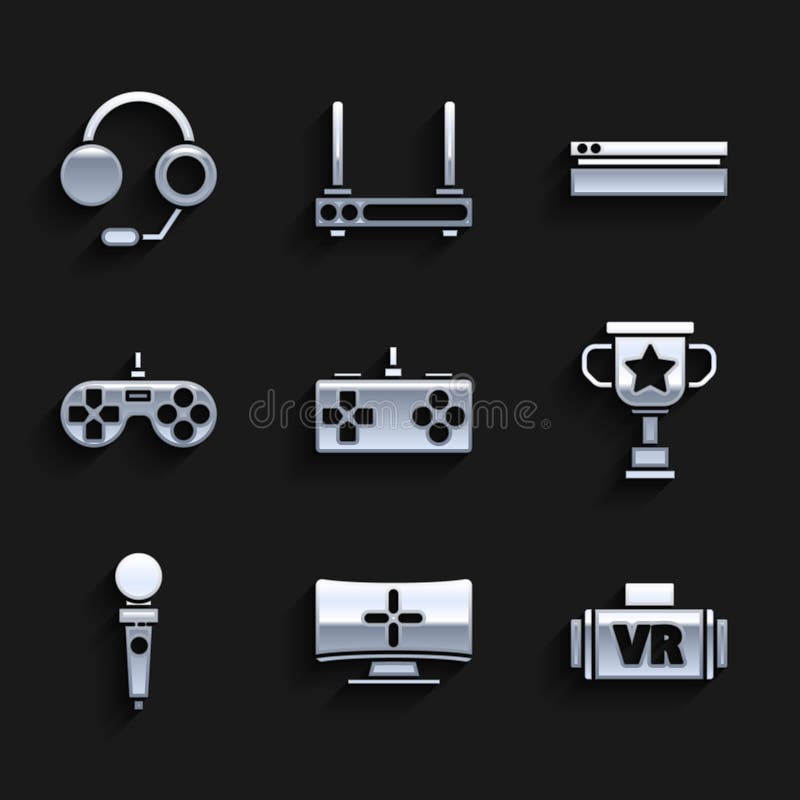 Set Gamepad, Computer Monitor, Virtual Reality Glasses, Award Cup ... Set Gamepad, Computer Monitor, Virtual Reality Glasses, Award Cup ...