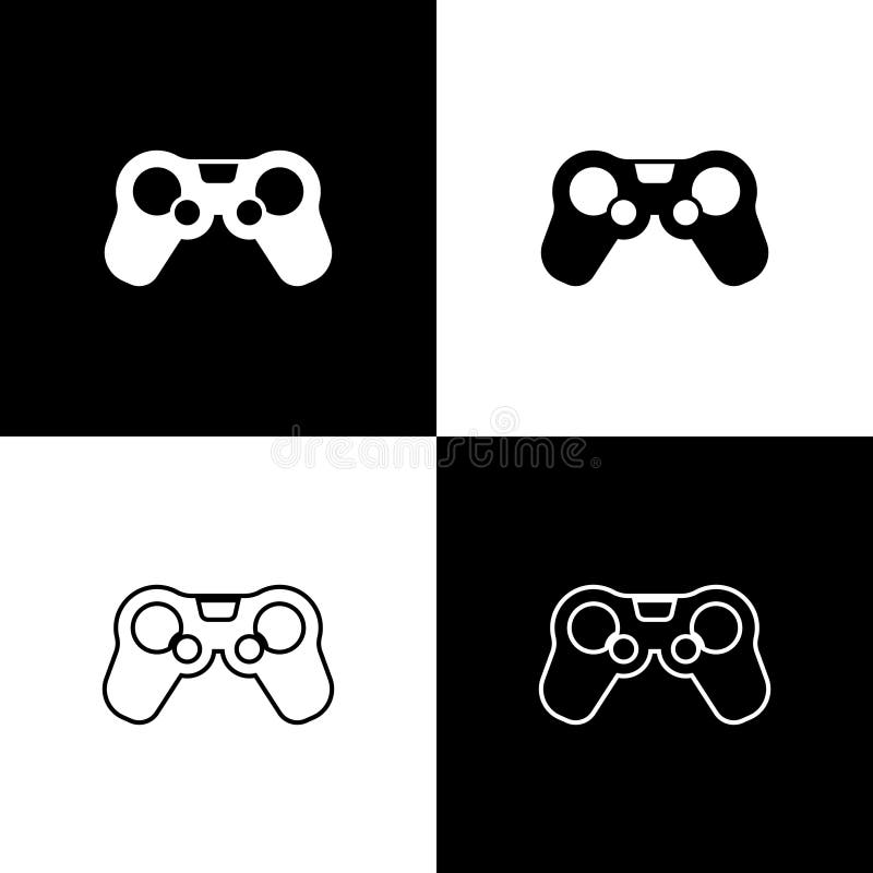 Set Gamepad Icon Isolated on Black and White Background. Game ...