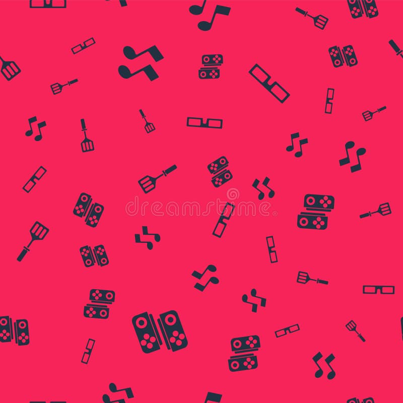 Set Gamepad, Music Note, Tone, Spatula and Cinema Glasses on Seamless ...