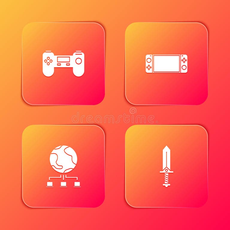 Set Gamepad, Portable Video Game Console, Computer Network and Sword ...