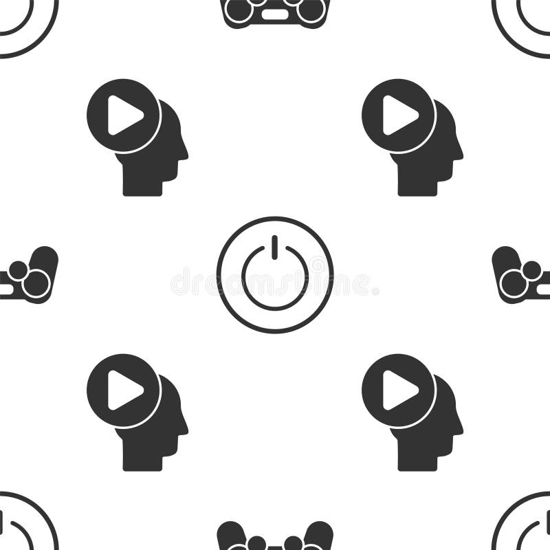 Set Gamepad, Power Button and Head People with Play Button on Seamless ...