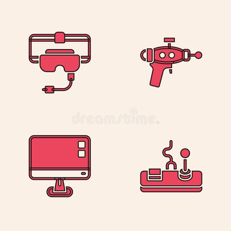 Set Gamepad, Virtual Reality Glasses, Ray Gun and Computer Monitor ... Set Gamepad, Virtual Reality Glasses, Ray Gun and Computer Monitor ...