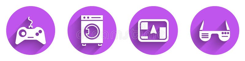 Set Gamepad, Washer, Gps Device with Map and Smart Glasses Icon with ... Set Gamepad, Washer, Gps Device with Map and Smart Glasses Icon with ...