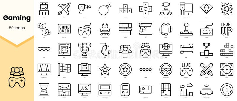 Set of Gaming Icons. Simple Line Art Style Icons Pack Stock Vector ...