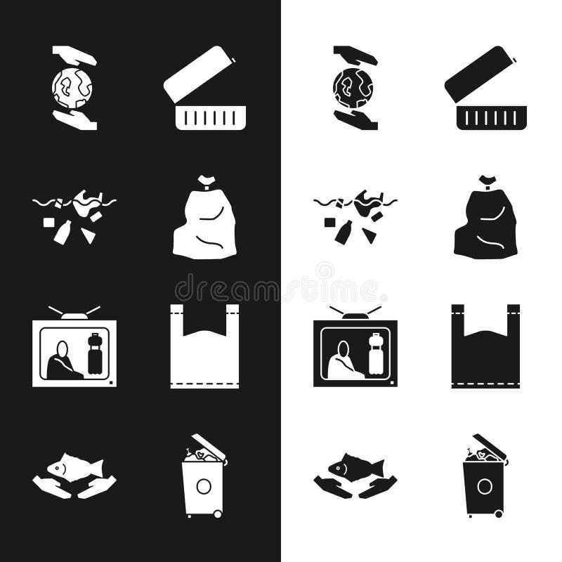 Set Garbage Bag, Problem of Pollution Planet, Hands Holding Earth Globe ...