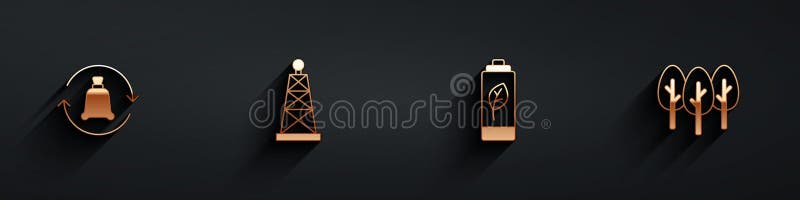 Set Garbage Bag with Recycle, Oil Rig, Eco Nature Leaf Battery and Tree ...