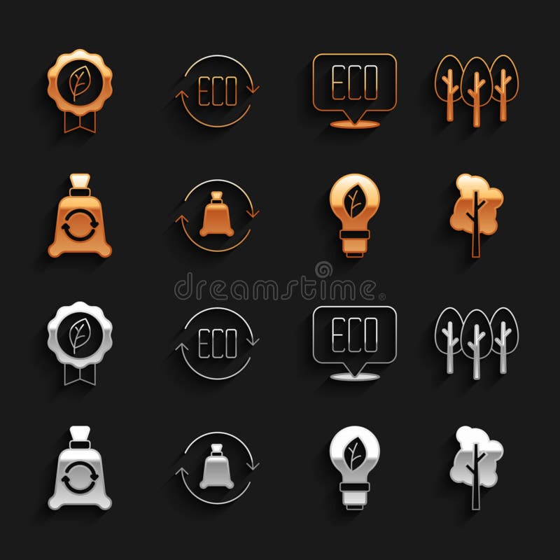 Set Garbage Bag with Recycle, Tree, Light Bulb Leaf, Leaf Eco Symbol ...