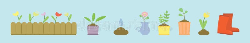 Set of Garden Element Cartoon Icon Design Template with Various Models ...