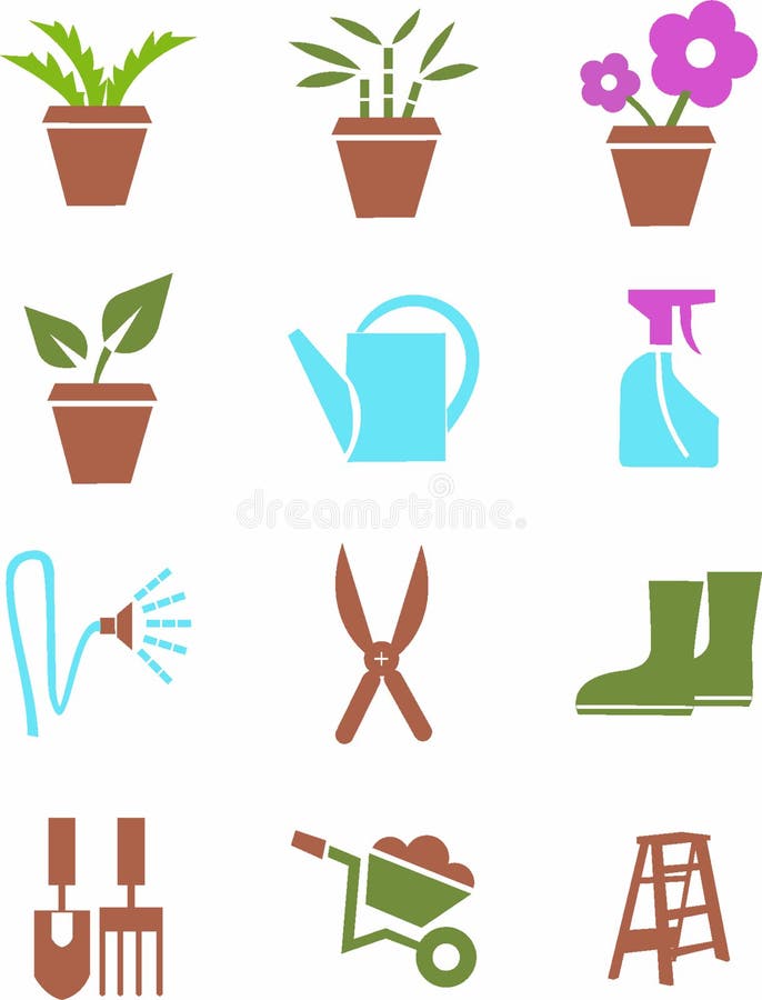Set Garden Icon Flower and Tools Garden Stock Illustration ...