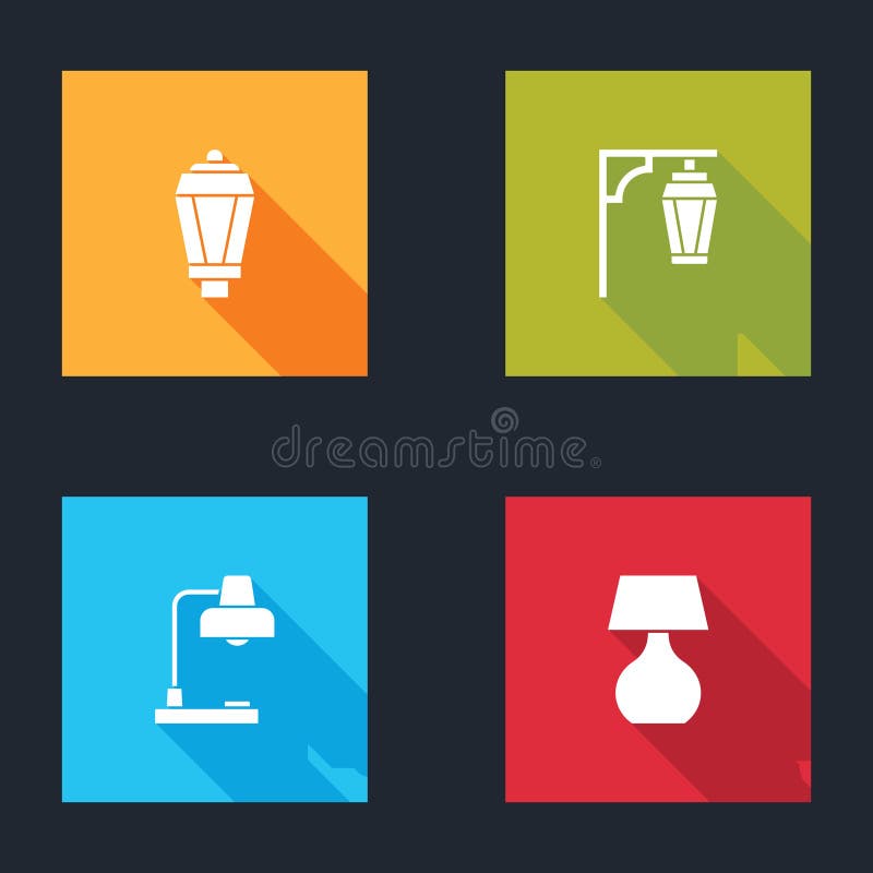 Set Garden Light Lamp, Vintage Street, Table and Icon. Vector Stock ...