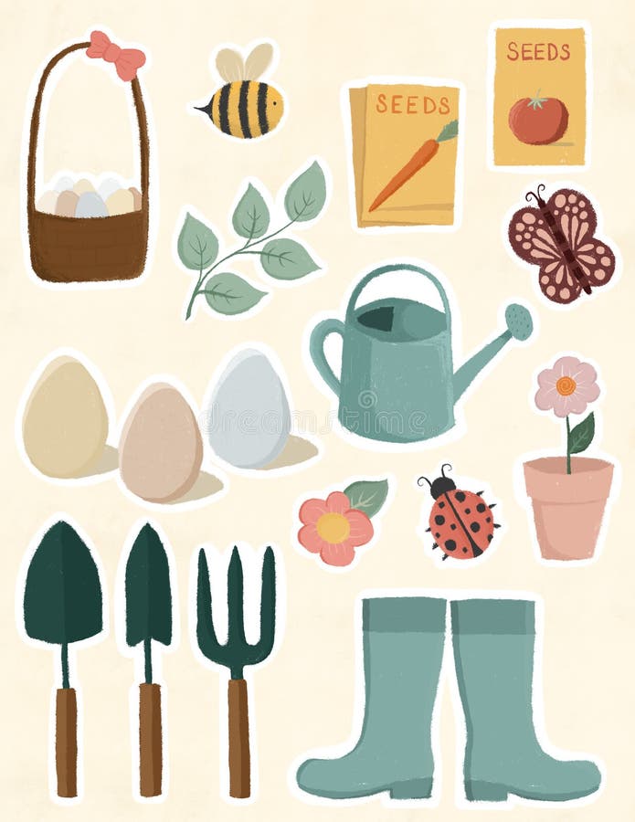 A Set of Garden Spring Stickers and Graphics Elements Stock ...