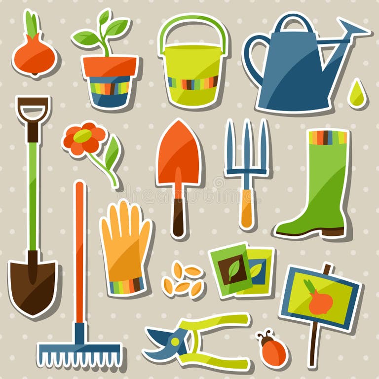 Set of Garden Sticker Design Elements and Icons Stock Vector ...