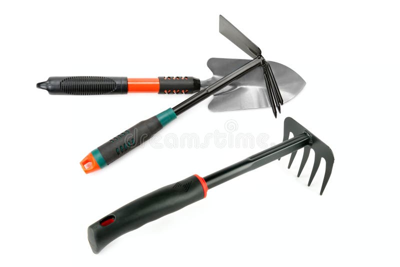 Set of Garden Tools (rake and Shovel) Isolated on White. Collage Stock ...
