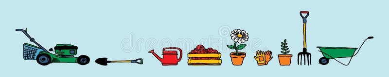 Set of Gardening. Cartoon Icon Design Template with Various Models ...