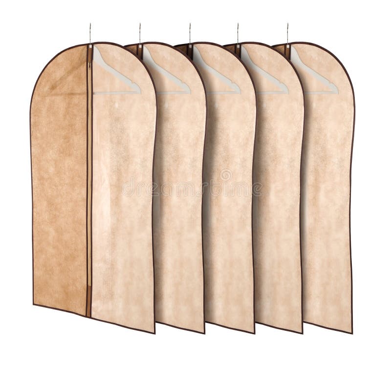 Set with Garment Bags for Clothes on White Background Stock Photo ...