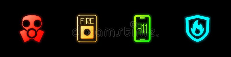 Set Gas Mask, Fire Alarm System, Mobile Emergency Call 911 and ...