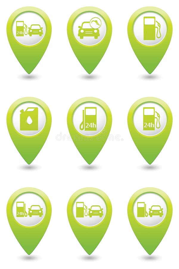 Set of Gas Station Icons on Green Map Pointers Stock Vector ...