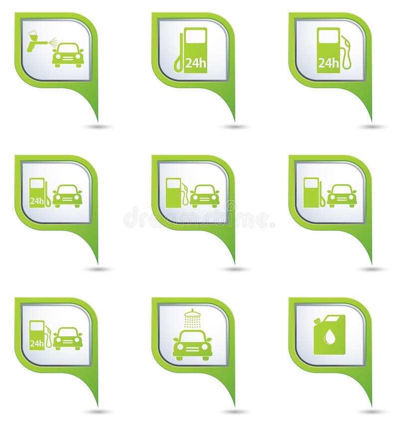 Set of Gas Station Icons on Green Map Pointers Stock Vector ...