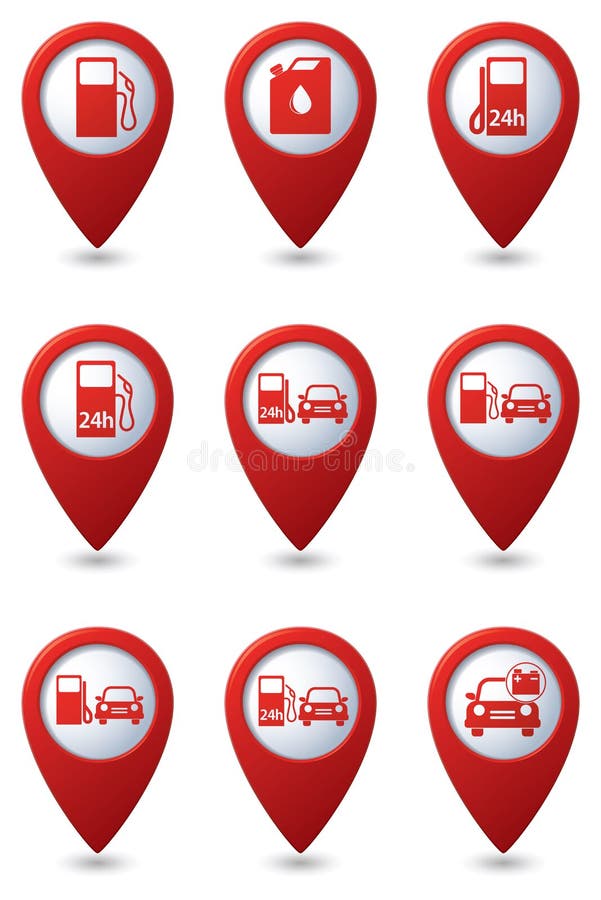 Set of Gas Station Icons on Green Map Pointers Stock Vector ...
