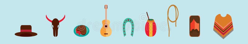 Set of Gaucho Cartoon Icon Design Template with Various Models. Vector ...